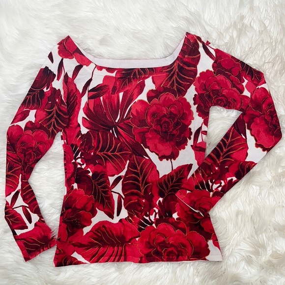 Boston Proper | Sweaters | Boston Proper Red Flowerleaf Print Sweater ...